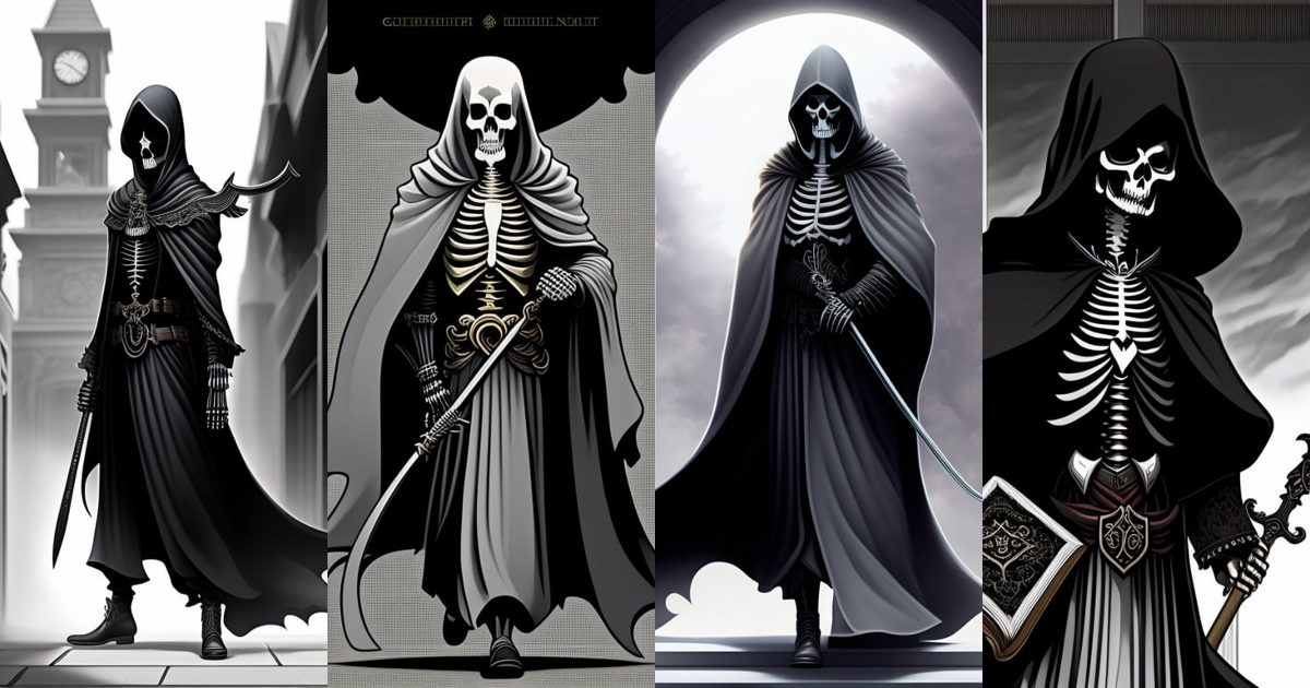 Lexica - Grim reaper skeleton in a gray ceremonial dress, carrying a ...