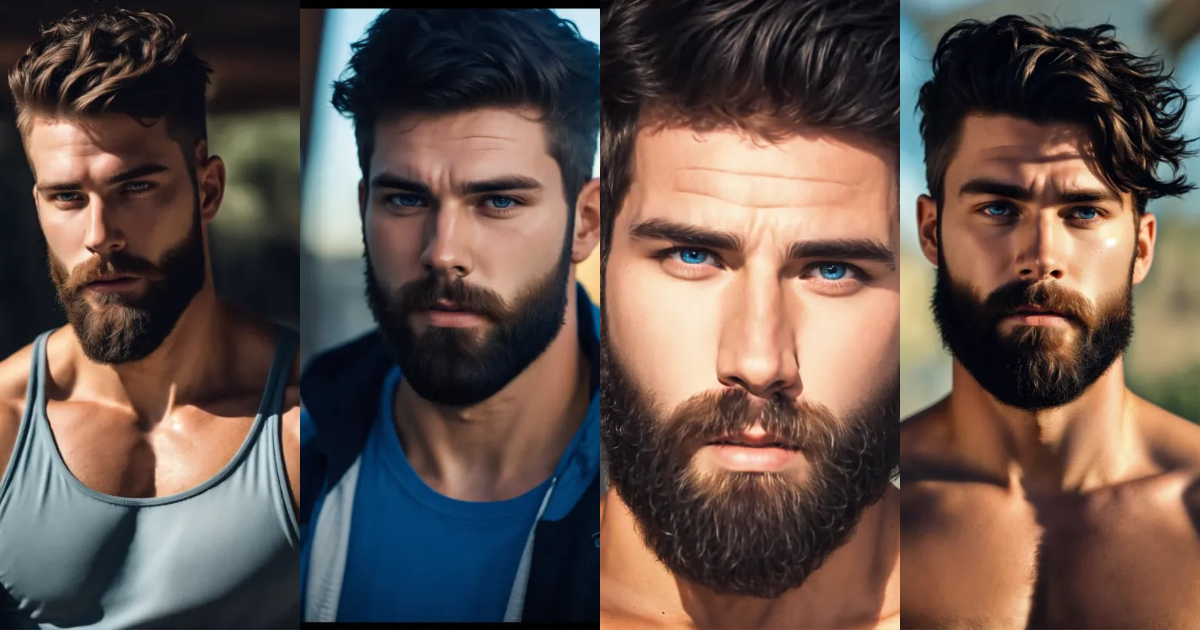 Lexica - Hot white boy face blue ayes black hair muscular face and beard