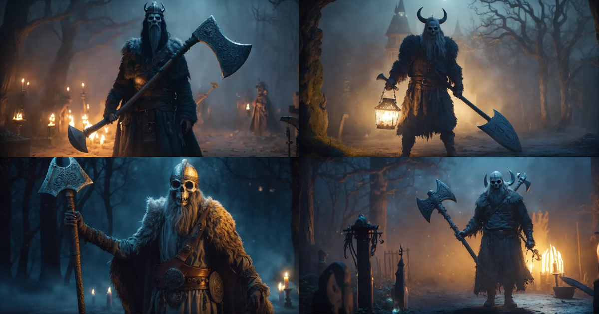 Lexica - A very scary ghost holding a large viking axe, Halloween ...