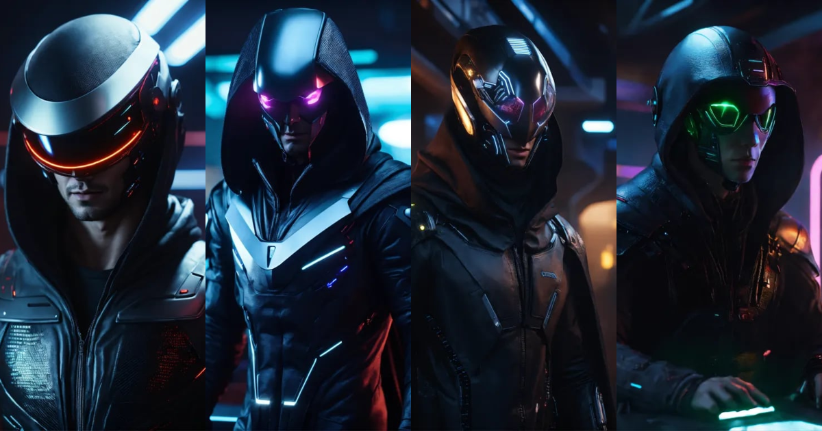 Lexica - Male alien mutant half cyborg hacker wearing a hood, wearing a ...