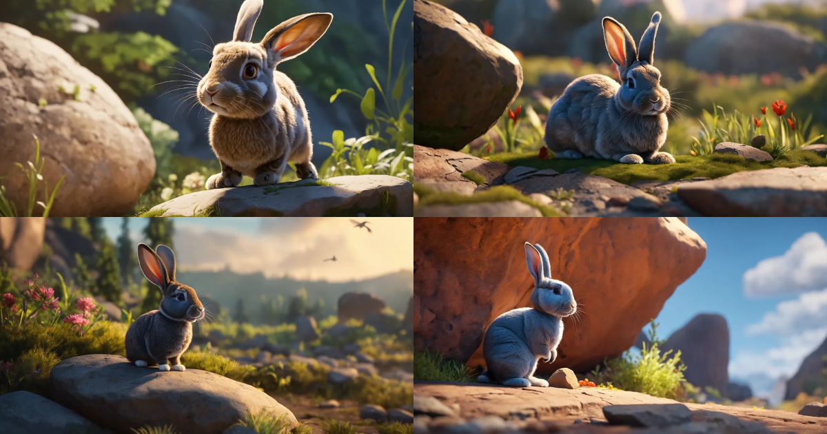 Lexica - A rabbit hiding behind a rock upon seeing the crow, 3d style ...