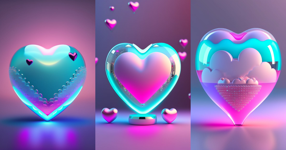 Lexica - A realistic cyan colored glass heart filled with many little ...