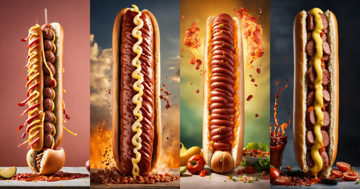 Lexica - A very tall hot dog made out of sausage explosion, surreal ...