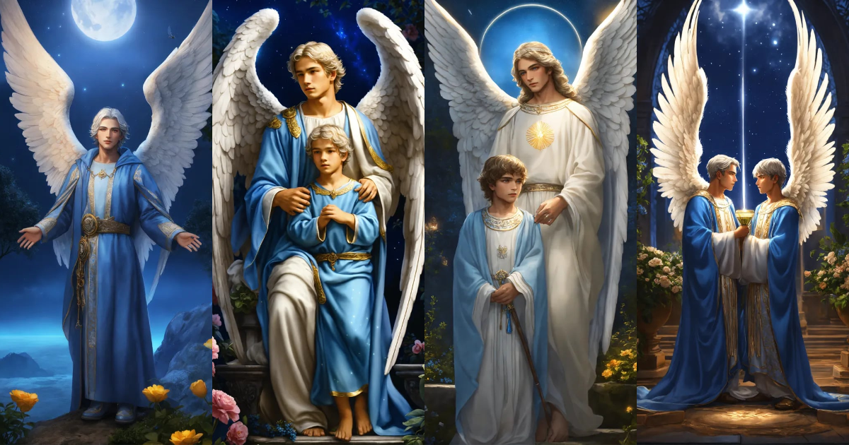 Lexica - 2 male guardian angels with detailed and luminous blue angel ...