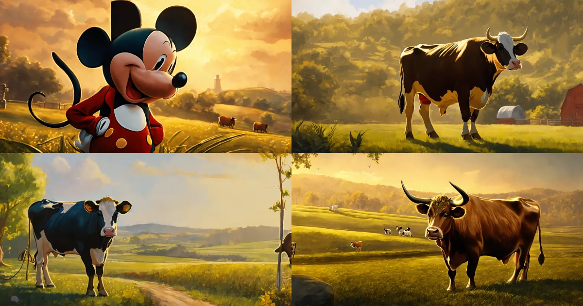 Lexica - Mickey Mouse has grown up a cow. The artwork is highly ...
