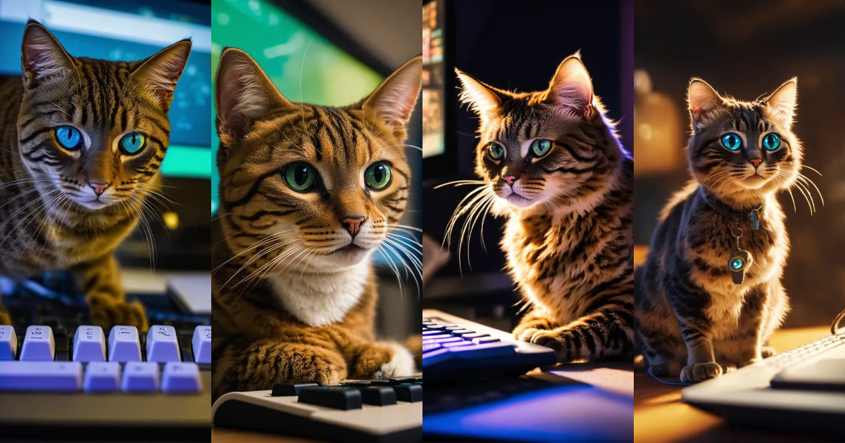 Lexica - Hacking cat with computer . Real photo