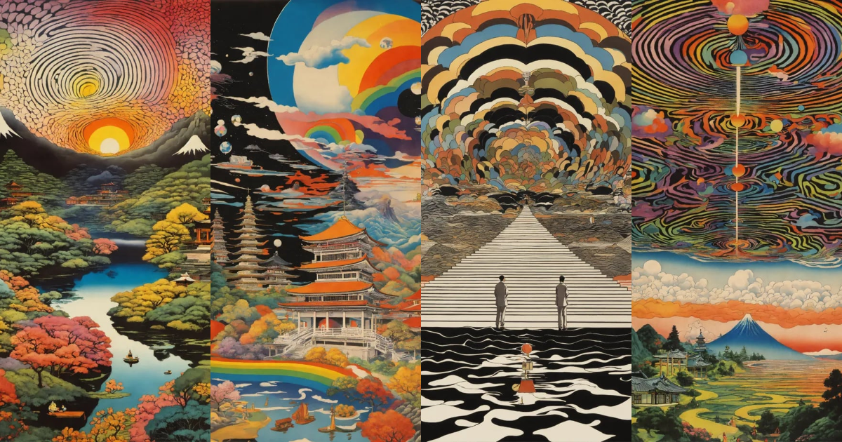 Lexica - Japanese vintage poster, trippy visions, imaginary realm fused ...