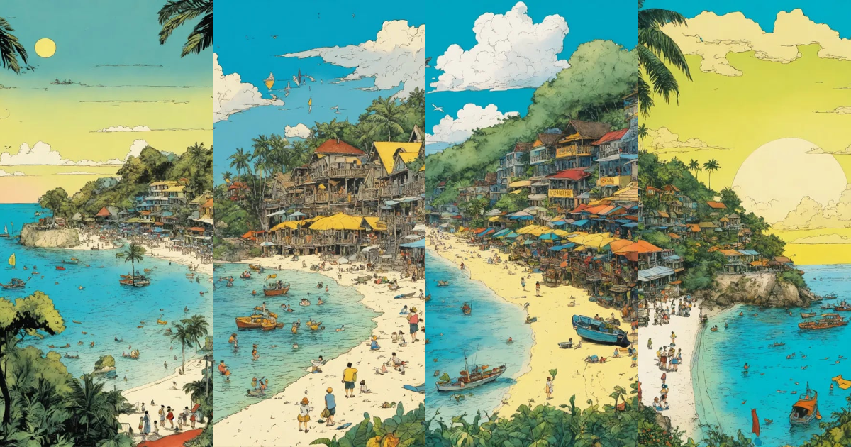 Lexica - Detailed pen and ink illustration of Boracay Island, by Herge ...