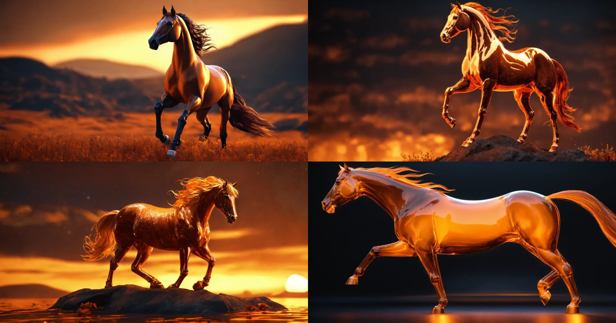 Lexica - Beautiful orange horse, 3d render, dark amber theme, 8k