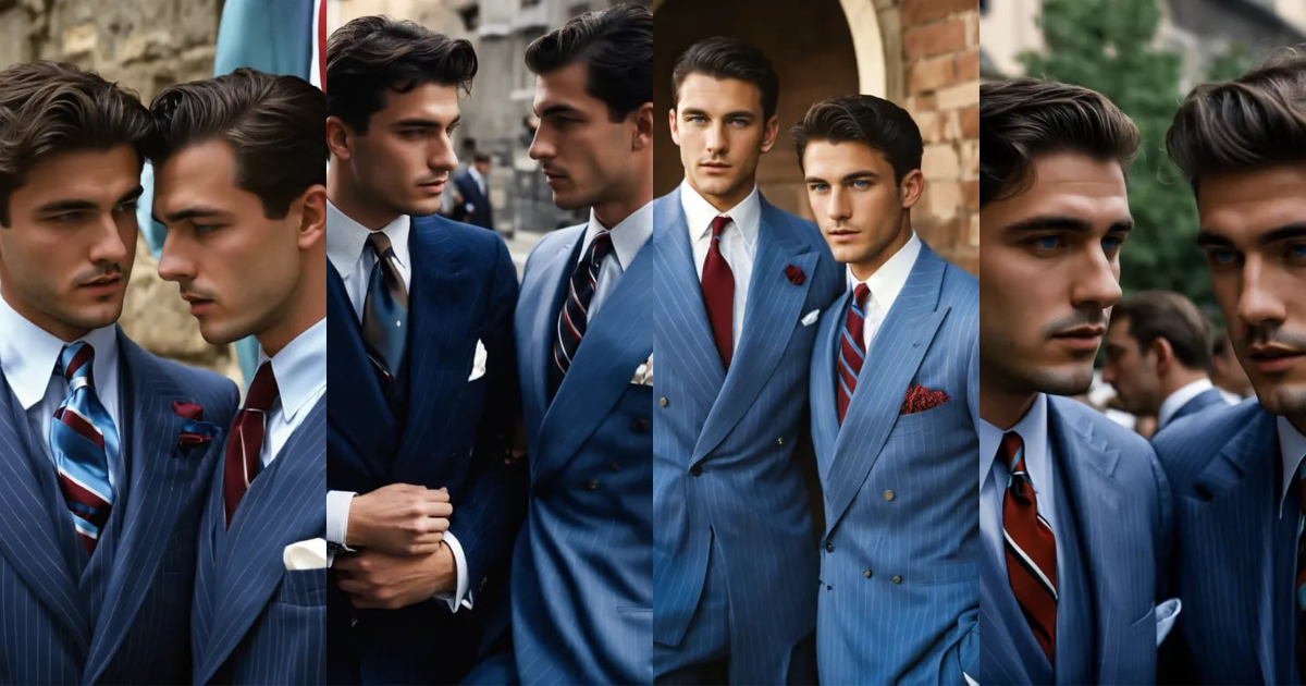 Lexica - Two young Italian gentlemen, short brushed hair, blue eyes ...