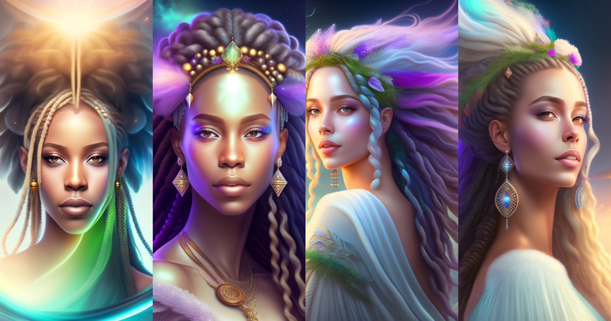 Lexica - Spiritual white lady goddess with dreadlock hair, looking ...