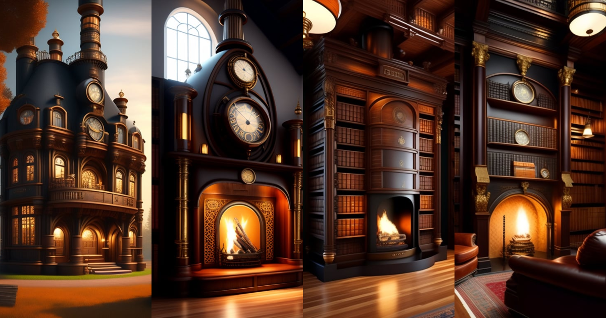 Lexica - Steampunk library with a giant fireplace