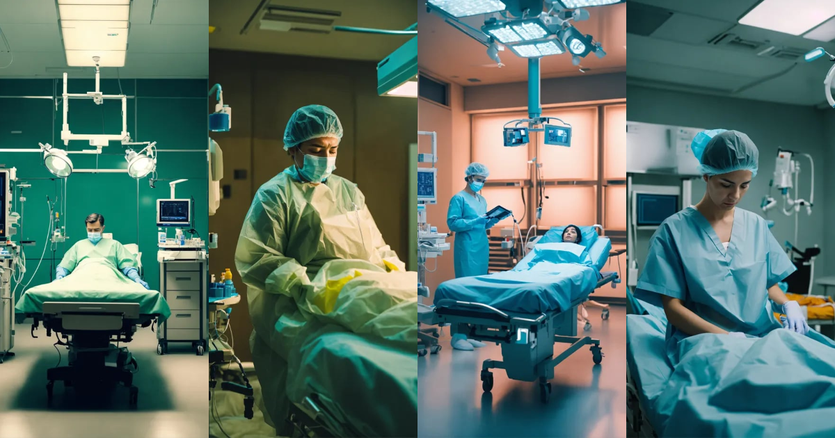 Lexica - Surgeon in an operating room sad, patient in a medical bed ...