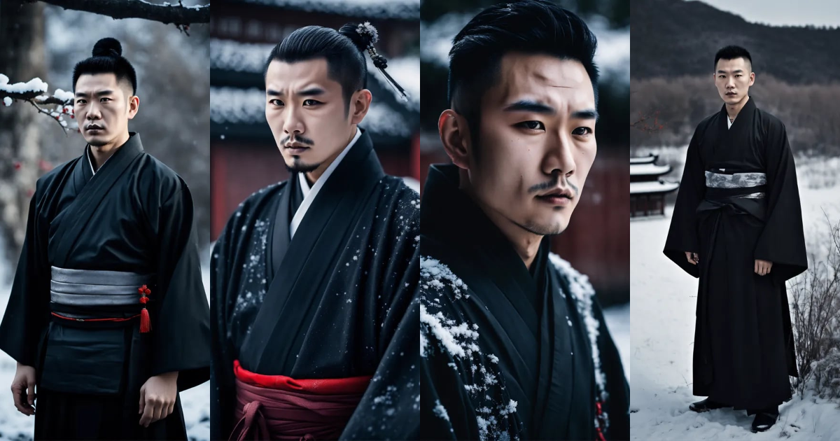 Lexica - High contrast portrait of a chinese man in a black kimono ...