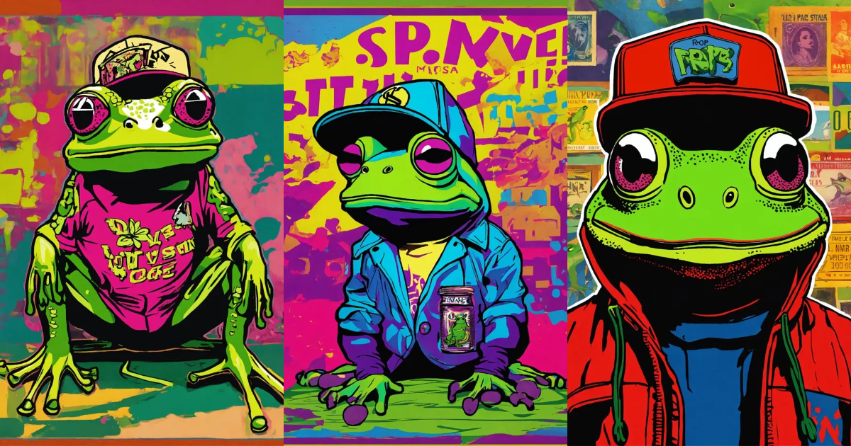 Lexica - Postage stampStyle pop art rap . Hiphop frog