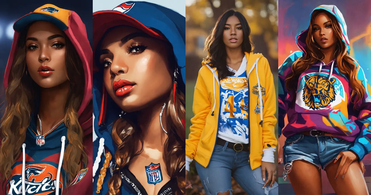 Lexica - Hip hop art style nfl girl hooded sweatshirt