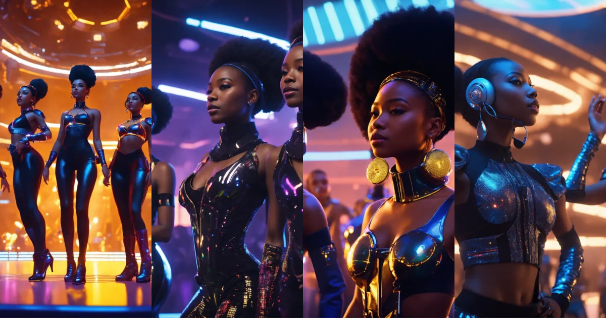 Lexica - 3 beautiful Black princesses in funky futuristic royal space ...