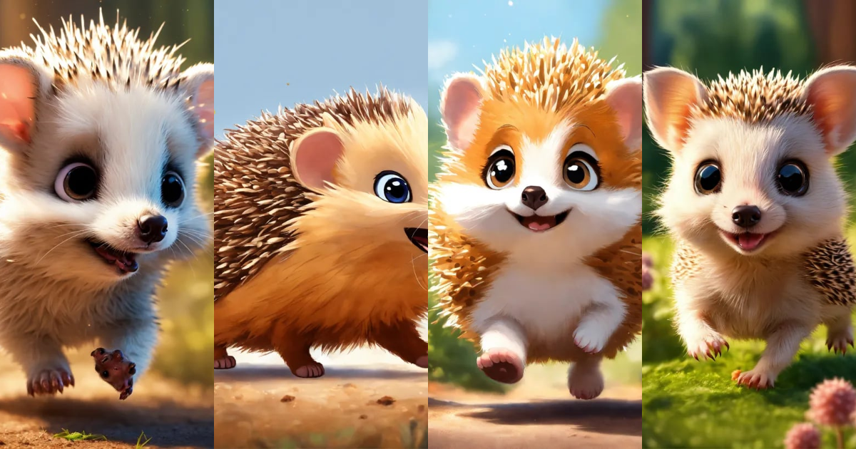 Lexica - A Puppies, 2D, running baby hedgehogs, so cute, big eyes, nice ...