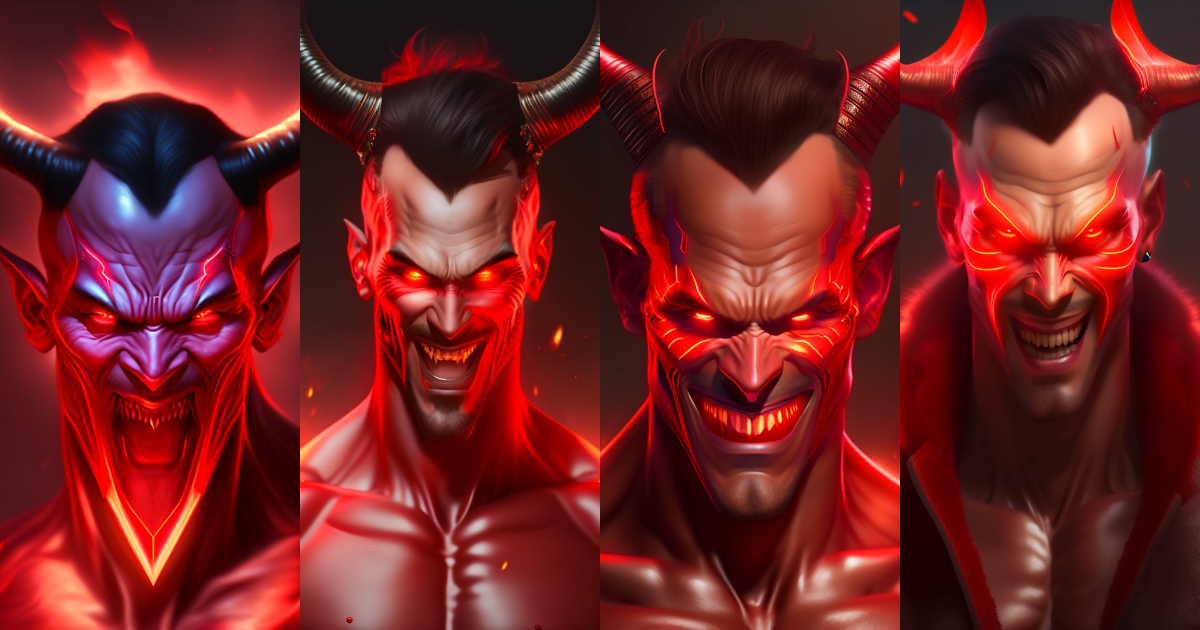 Lexica - Devil man, sharp fangs create a terrifying grin, eyes burning ...