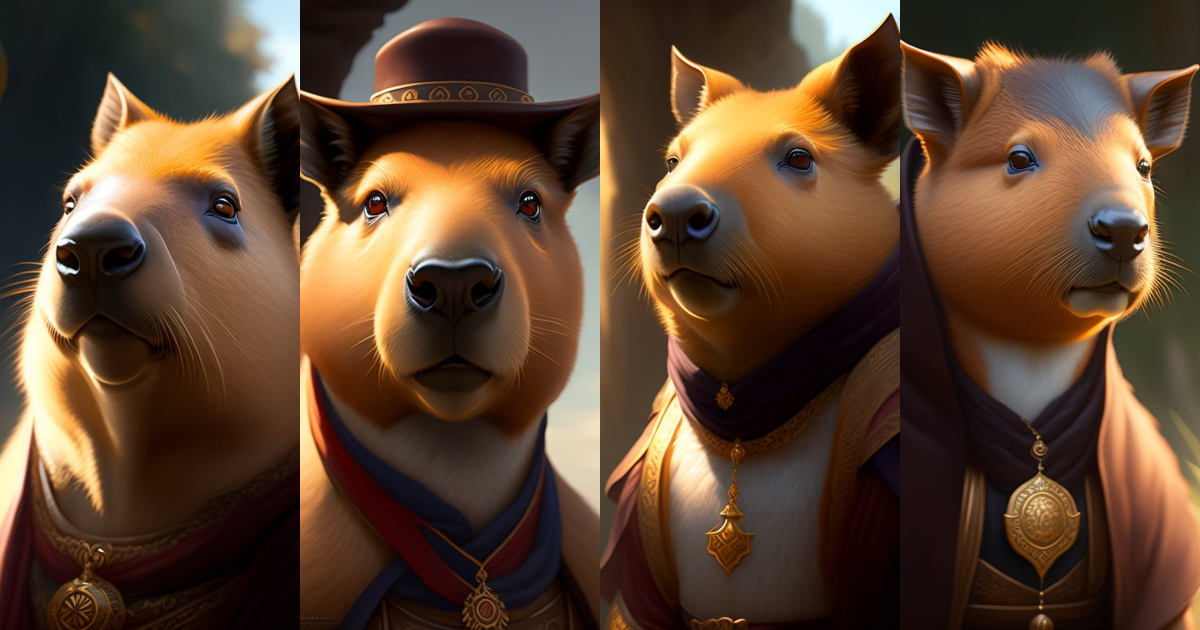 Lexica - A detailed portrait of capybara illustrator, by justin gerard ...