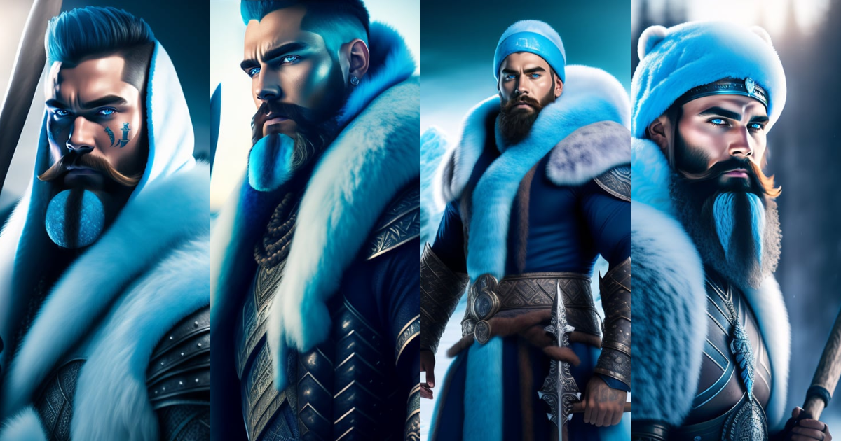 Lexica - Frost giant rune tribal head tattoos, ice blue beard, wearing ...