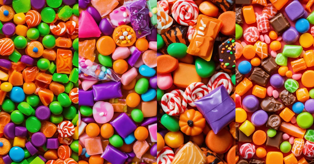Lexica - A pile of a variety of Halloween candy, various colors ...
