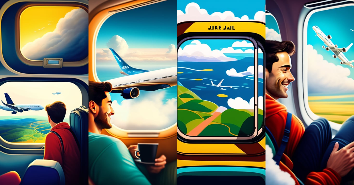 Lexica - The panel could show Jake sitting on an airplane with an ...