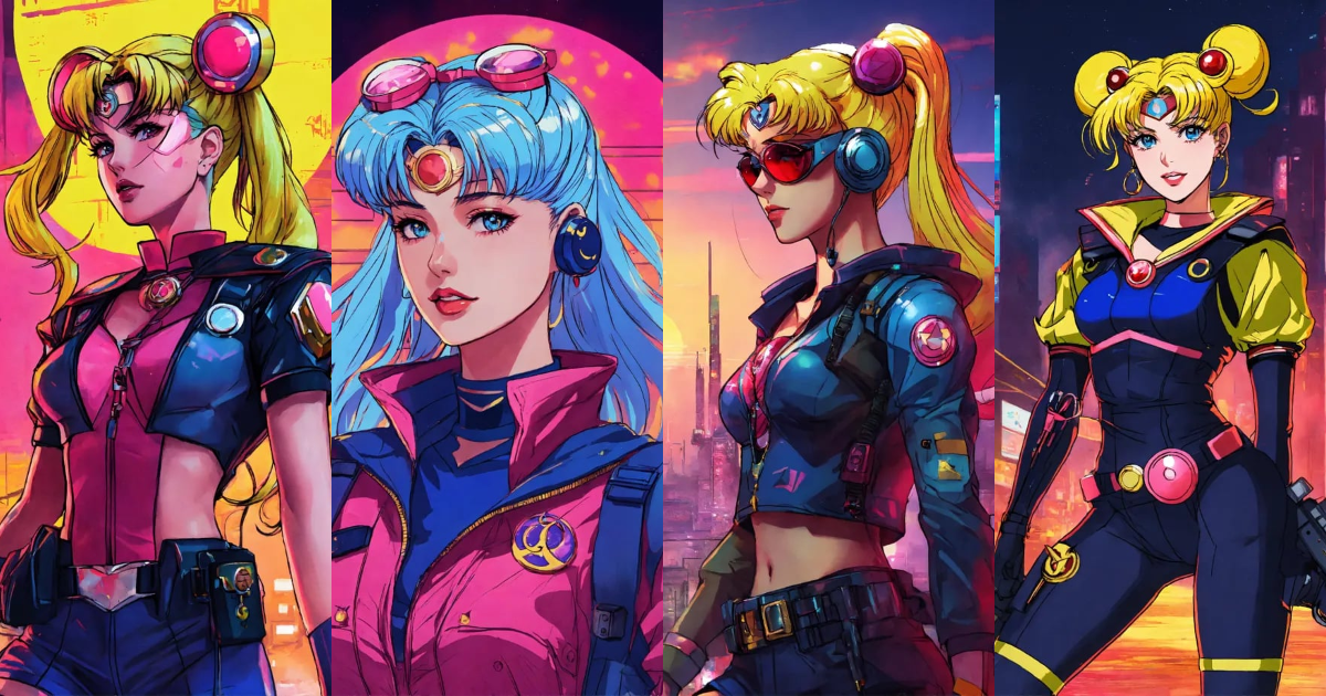 Lexica - Sailor moon as a cyberpunk mercenary