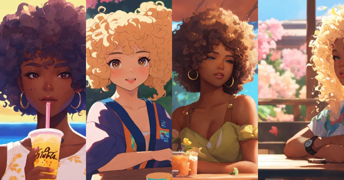 Lexica - BOBA Tea VECTOR, blonde afro curl, joy, boba tea, milk tea ...