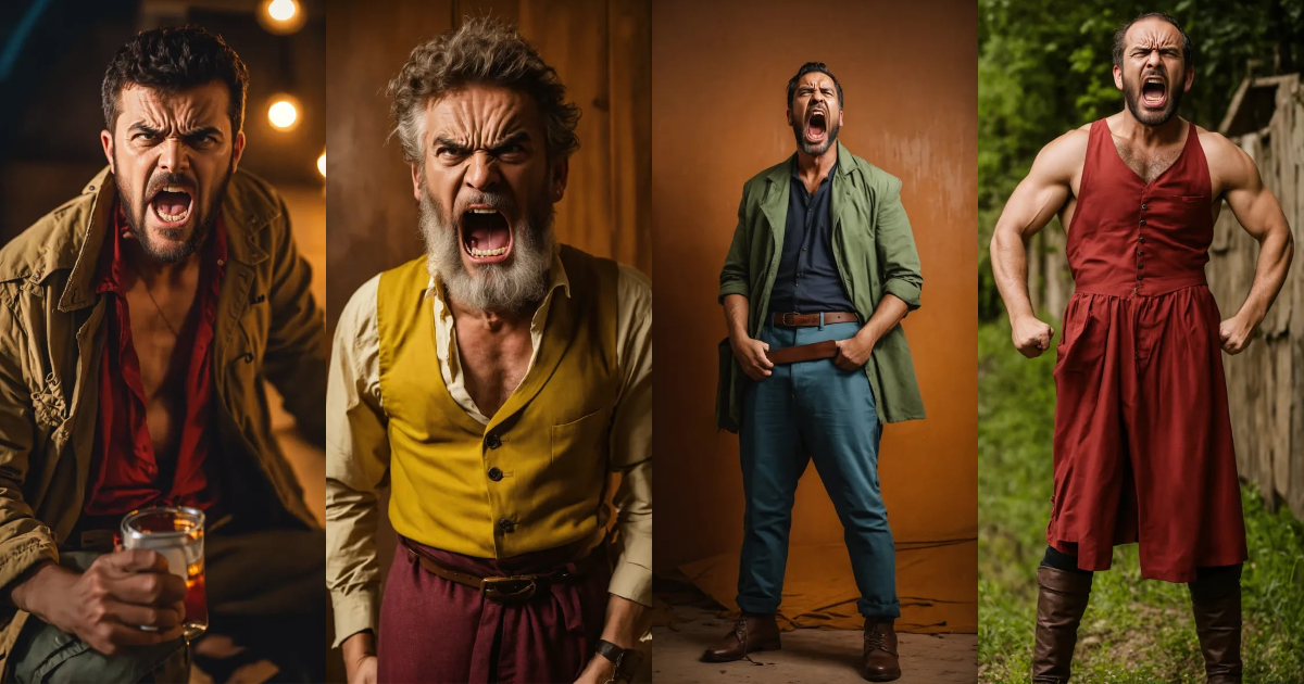 Lexica - A very angry man, a tyrant, in homemade clothes, yelling at ...