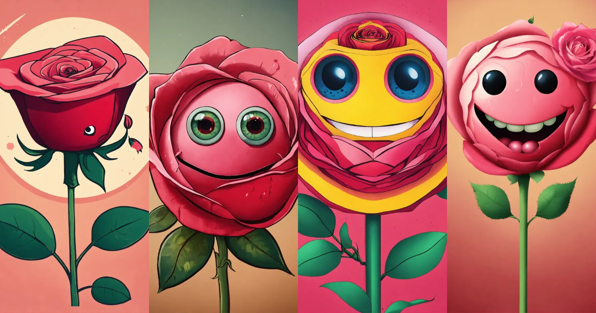 Lexica - Anthropomorphic rose with a smile and two x for eyes ...
