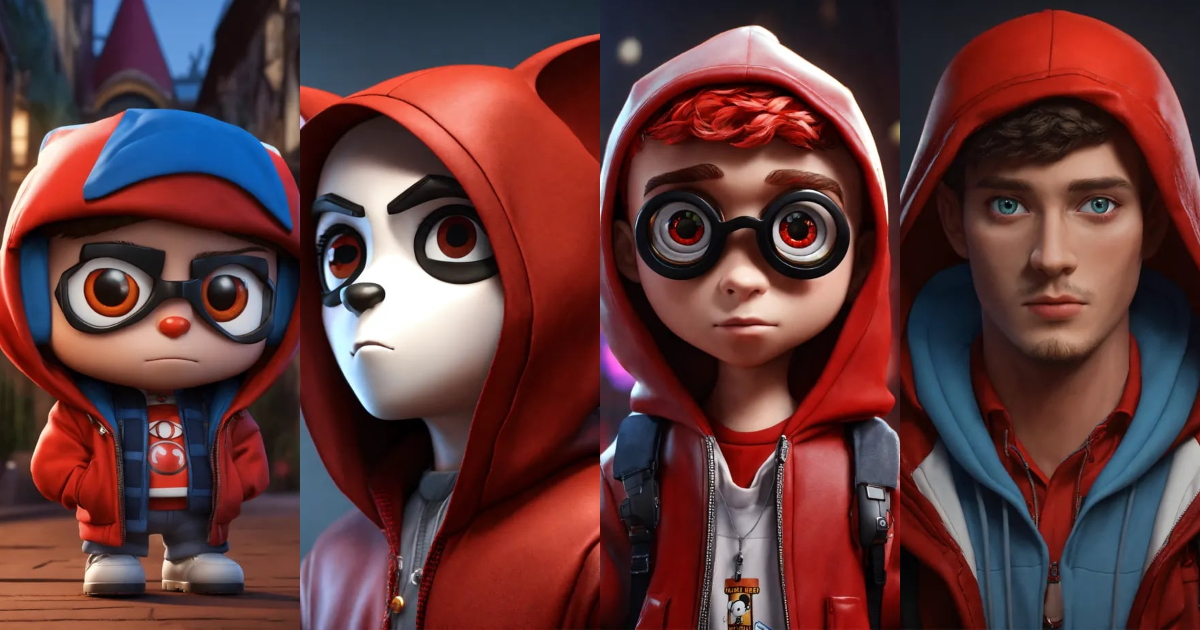 Lexica - White man, rapper, red hood, Disney style, big eyes, Disney ...