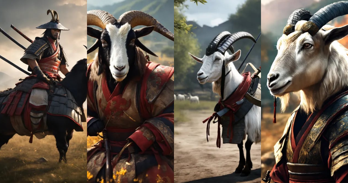 Lexica - Goat samurai. Battlefield. Hyper realistic.