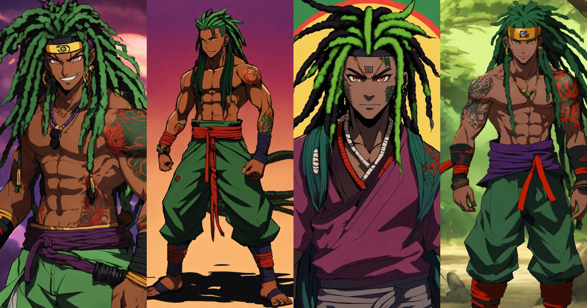 Lexica - African Naruto anime styled character, muscular physique, long ...