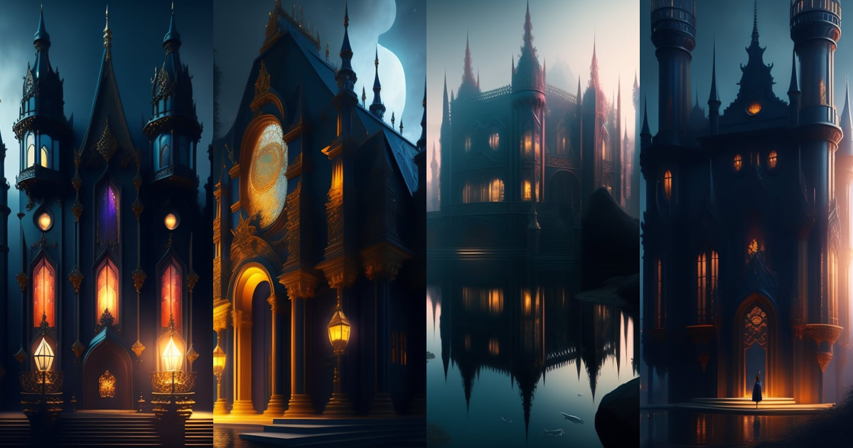 Lexica - Abstract dark fantasy transparent glass shoes in front of a ...