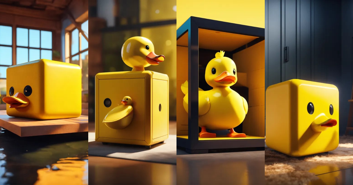 Lexica - A cute yellow cube duck in a perfect neat cube house, unreal ...