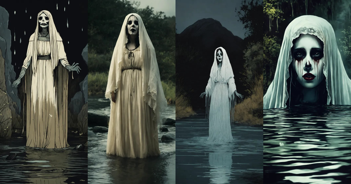 Lexica - A terrifying ghost, La Llorona, with her head in a river ...