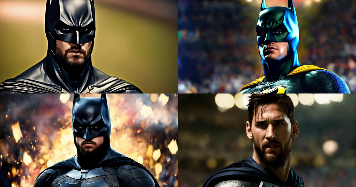 Lexica - Give me pictures of batman with the face of messi