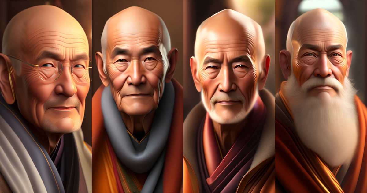 Lexica - Old man facing camera, monk,mature bald