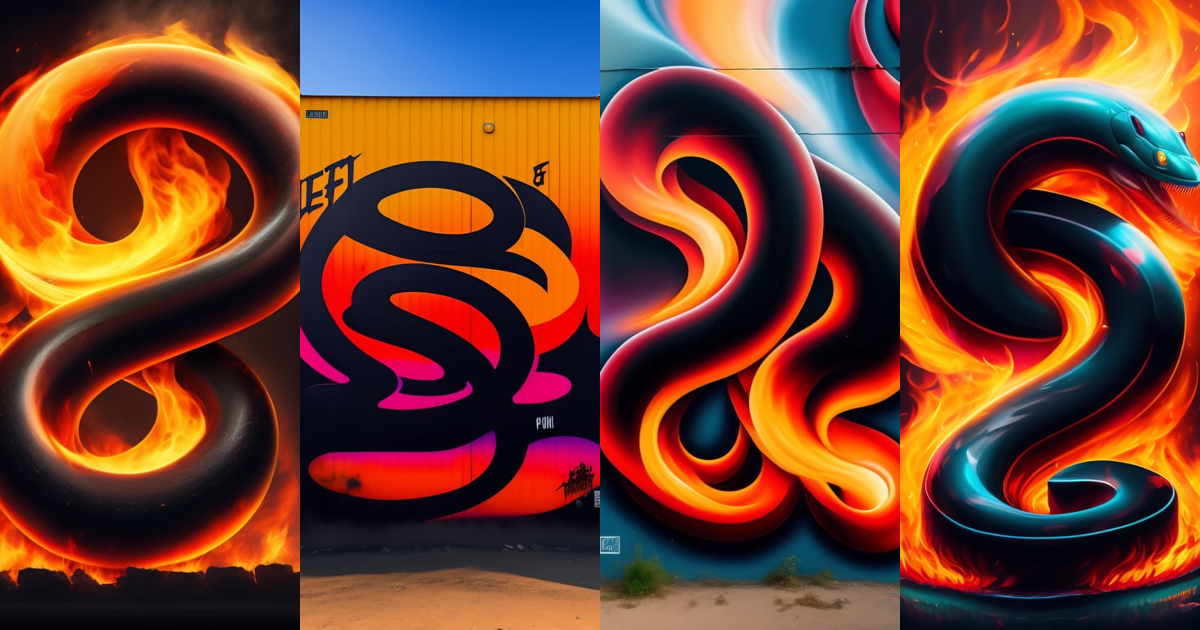 Lexica - A zero on fire surrounded by snakes, graffiti style