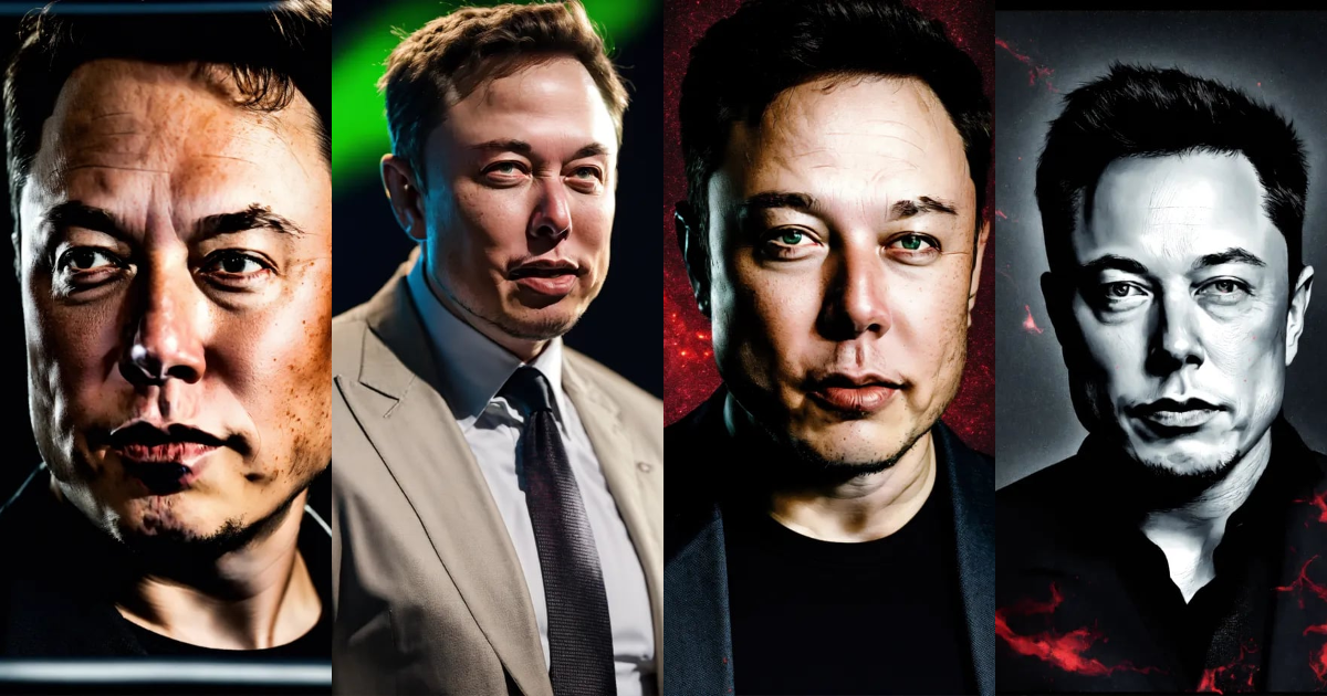 Lexica - Elon Musk, black background, evil.