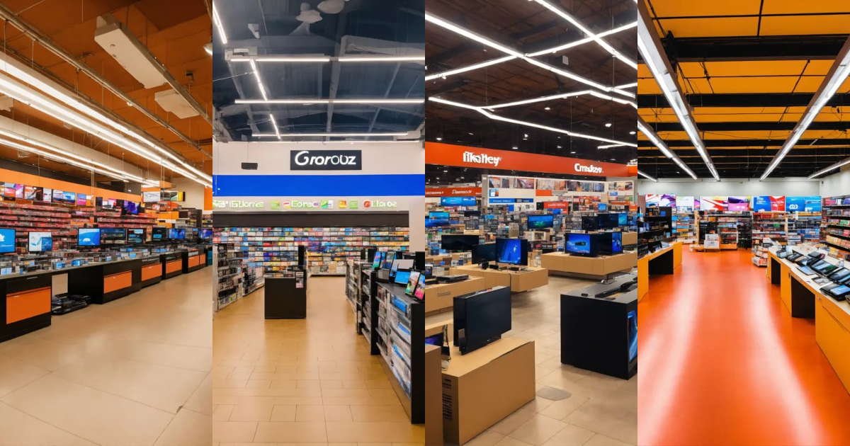 Lexica - A photo of a large electronics store. The store has a wide ...