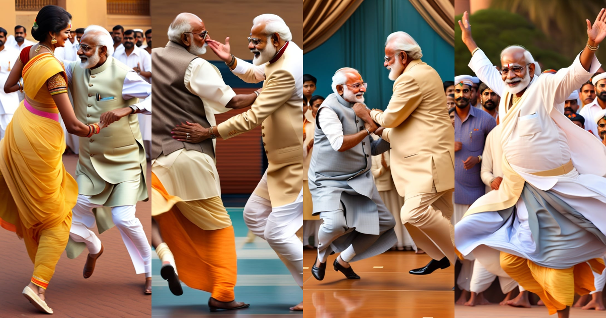 Lexica - Mahatma Gandhi dance with Narendra Modi, India, photographic,cue