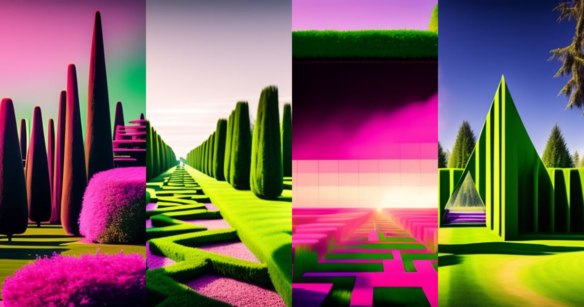 Lexica - Tall green hedge maze, green grass, evil monster in shadows ...