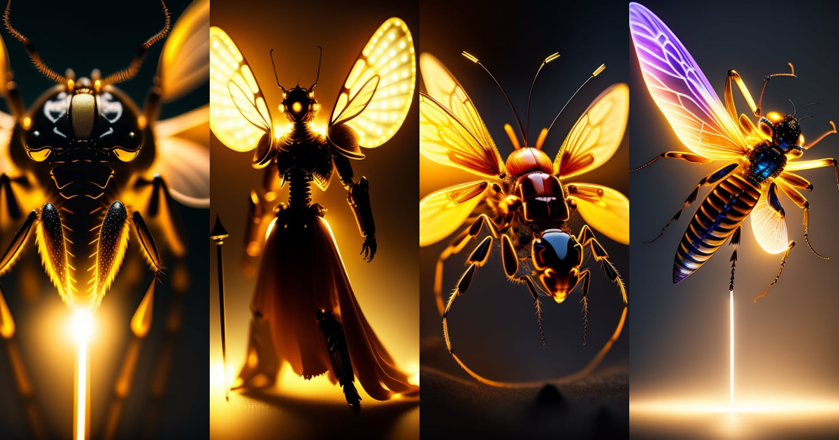 Lexica - Insect humanoid wielding a sword made of light with its 4 arms