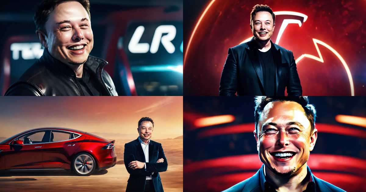 Lexica - Elon musk grinning, big tesla logo in front of him, 4k, 3d ...