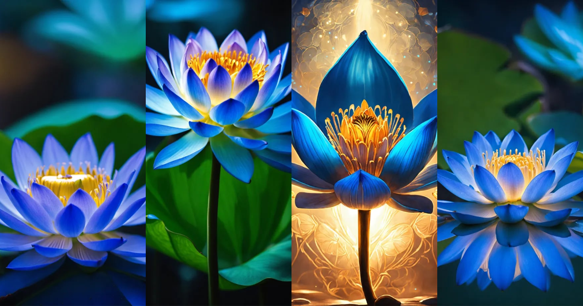 Lexica - An azure magical lotus illuminating blue light