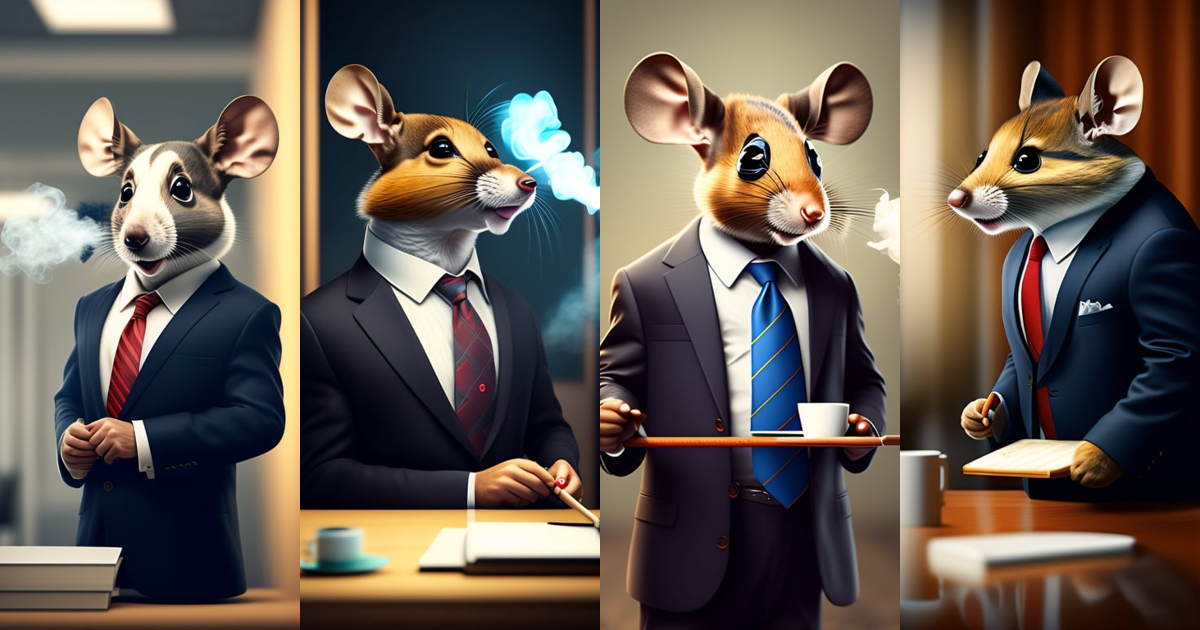 Lexica - Anthropomorphic businessman mouse smoking in the office