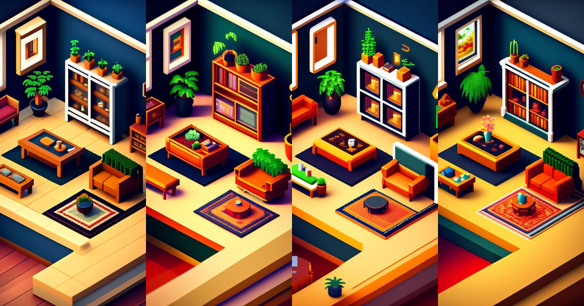 Lexica - Detailed isometric living room, 8 bits