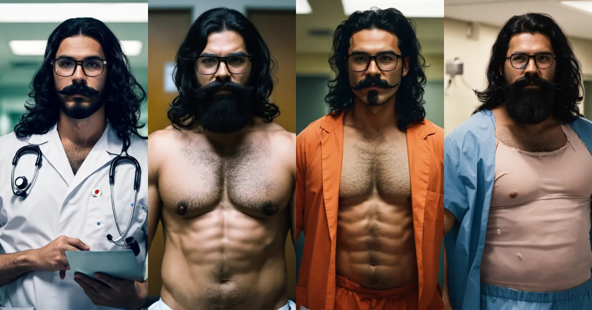 Lexica - Hospital nurse man with black long hair, and black mustache ...